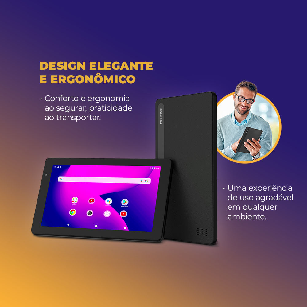 Tablet Positivo Vision TAB 7 3GB RAM 64GB Octa-Core Android 14 Go Wi-Fi - Tela 7” IPS – 3100mAh ...